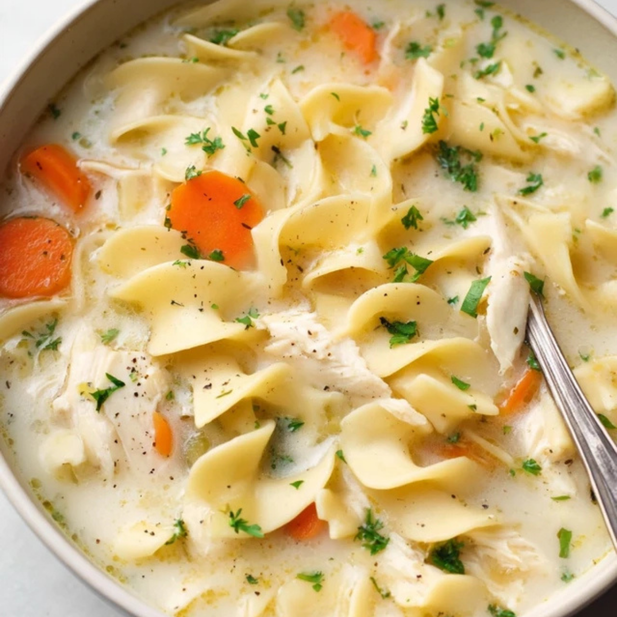 Easy Creamy Chicken Noodle Soup Recipe - Quite Chefy